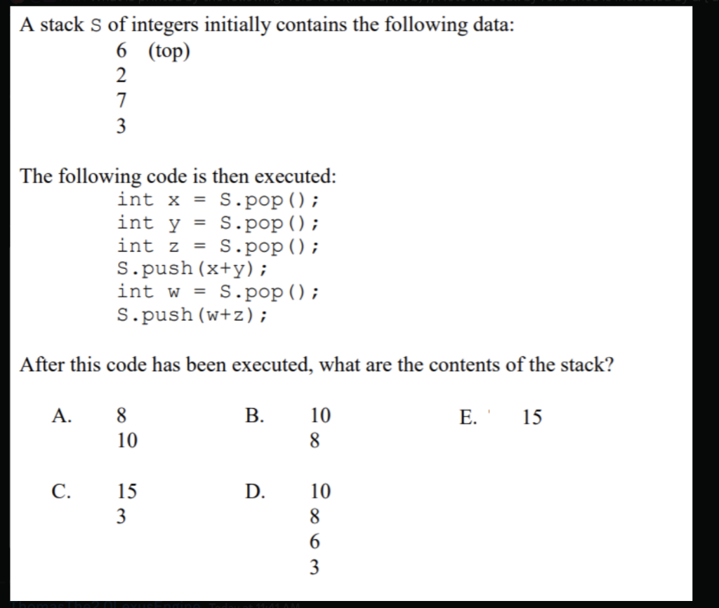Solved A stack S of integers initially contains the | Chegg.com