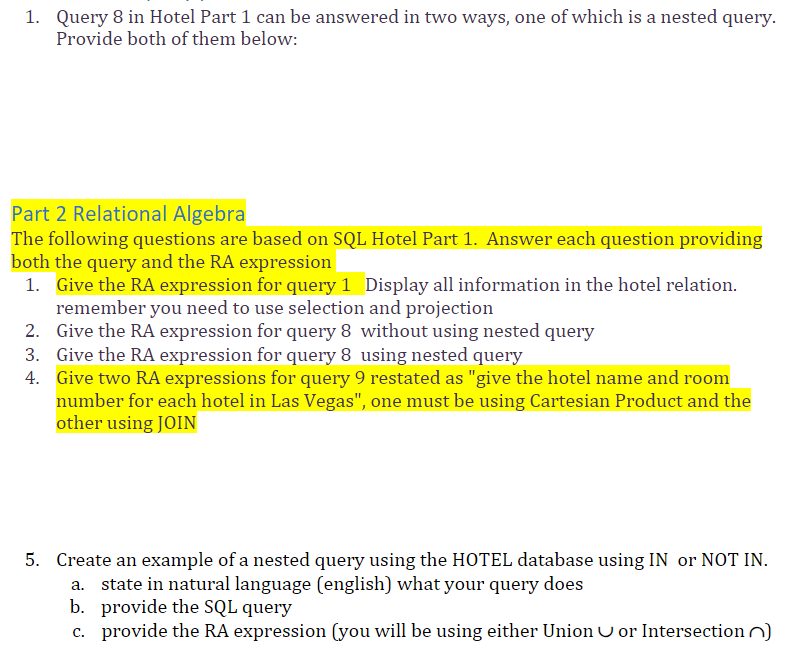 Solved Query 8 (List the name of all guests currently | Chegg.com