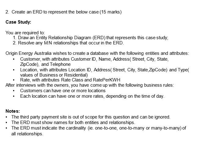 Solved 2. Create an ERD to represent the below case (15 | Chegg.com