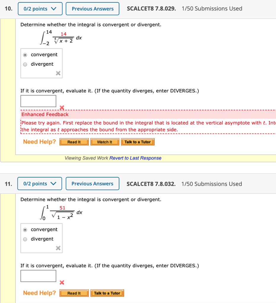 Solved 10. 0/2 points V Previous Answers SCALCET8 7.8.029. | Chegg.com