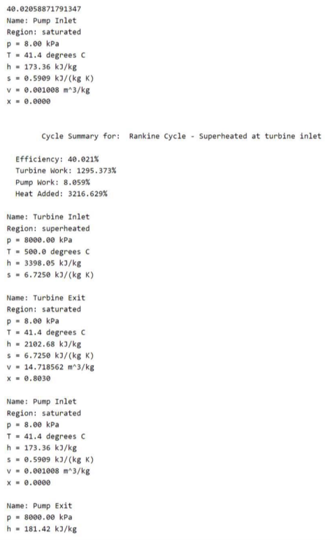 Python code..This is a rankine cycle for steam power. | Chegg.com