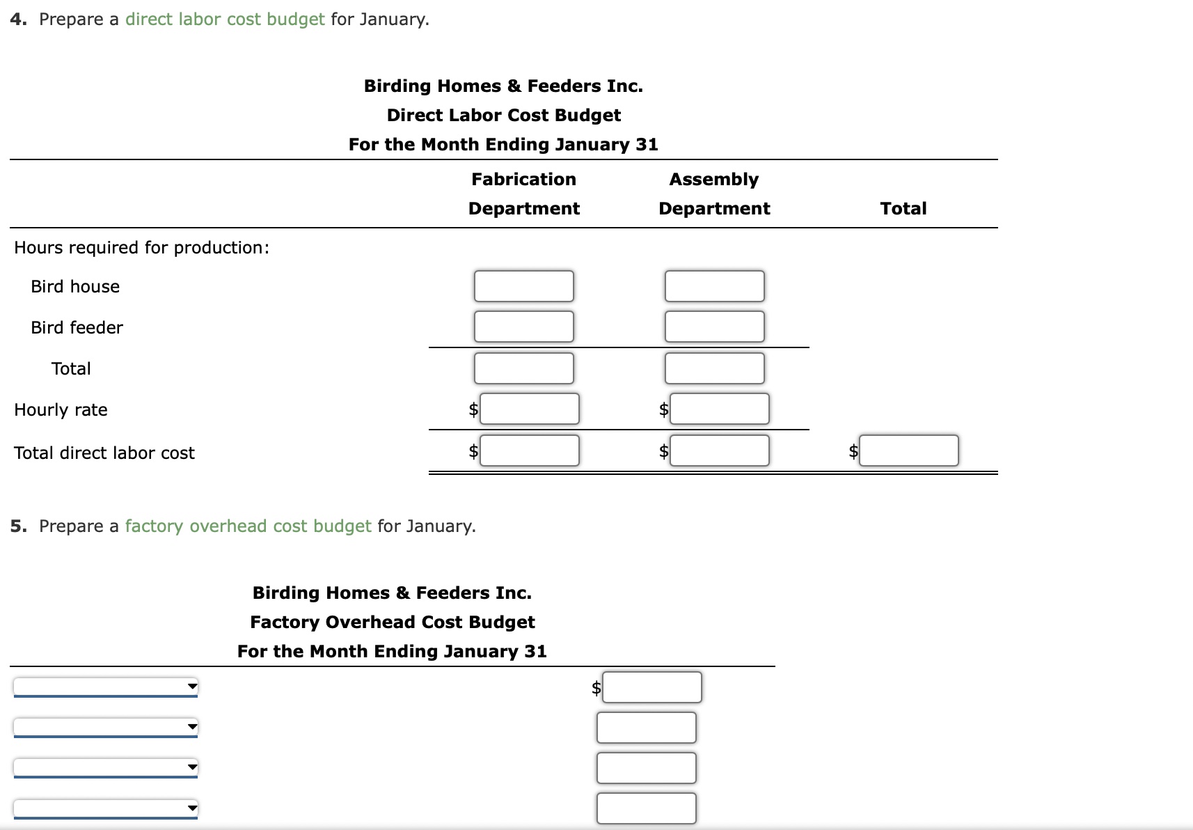 Solved The budget director of Birding Homes \& Feeders Inc., | Chegg.com