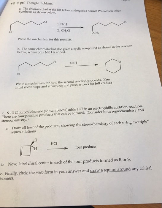 Solved VII. (8 pts) Thought Problems. a. The chloroalcohol | Chegg.com