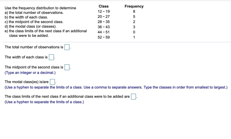 Solved Class Frequency Use the frequency distribution to | Chegg.com