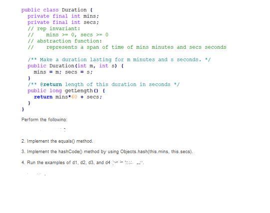 Solved public class Duration private final int mins; private | Chegg.com