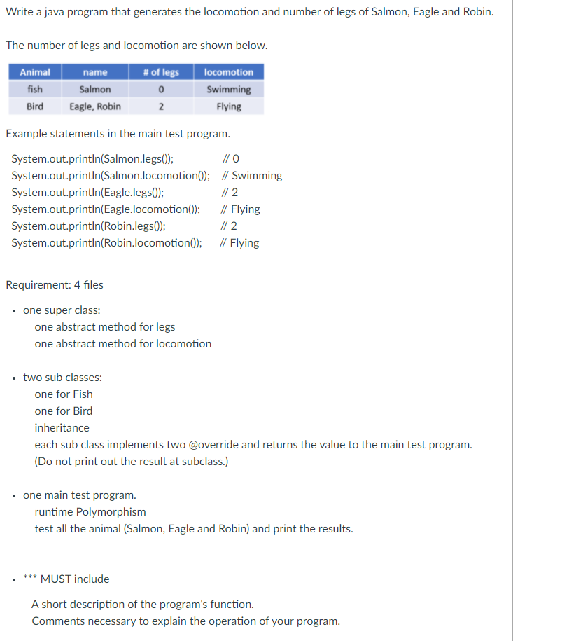 Solved Write a java program that generates the locomotion | Chegg.com