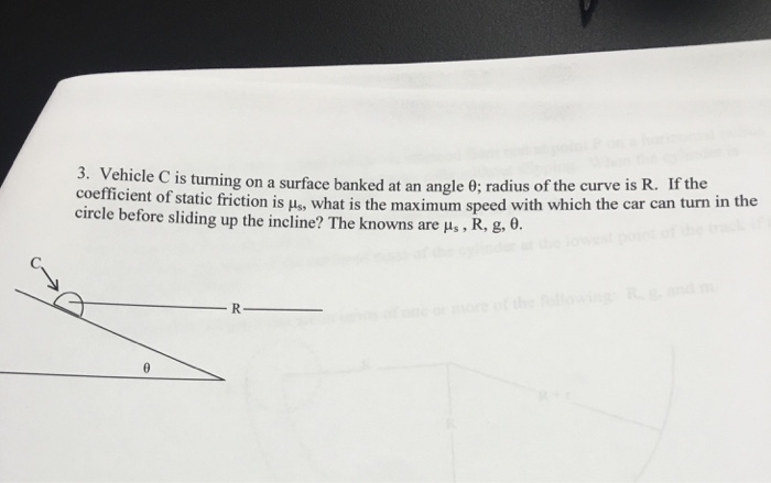 Solved Vehicle C is turning on a surface banked at an angle | Chegg.com