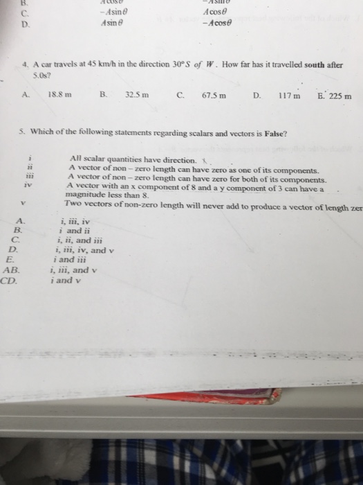 Solved Acose -Acose -Asin 6 C. D. 4 A car travels at 45 km/h | Chegg.com