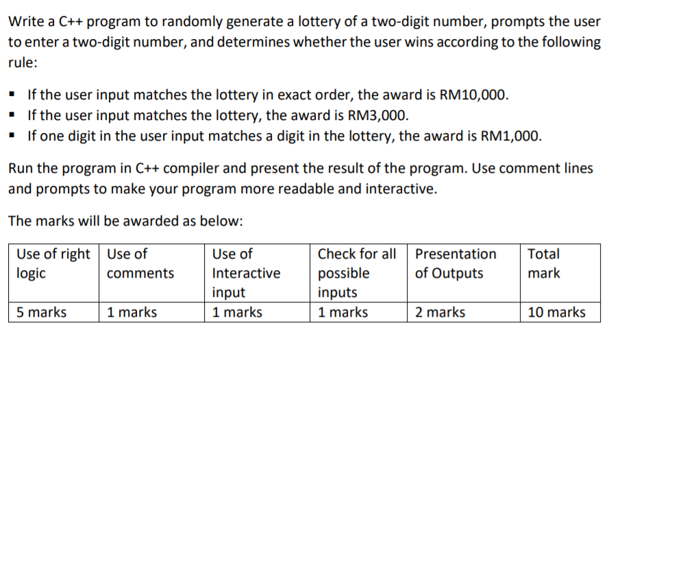 Solved Write a C++ program to randomly generate a lottery of | Chegg.com