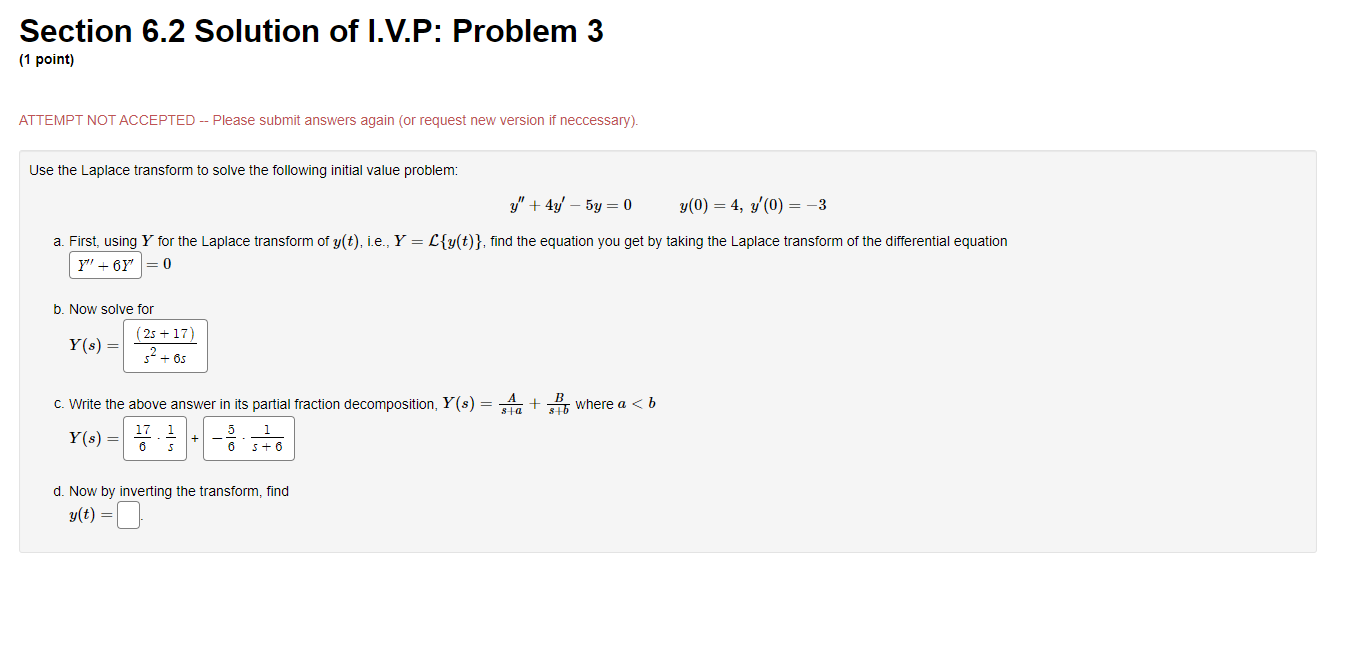 Solved Section 6.2 Solution of I.V.P: Problem 3 (1 point) | Chegg.com | Chegg.com
