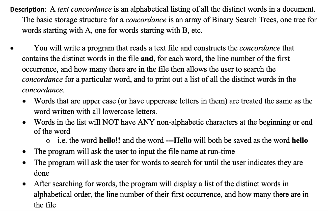 Solved Description: A text concordance is an alphabetical | Chegg.com