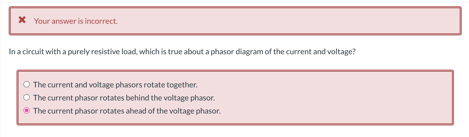 Solved The current and voltage phasors rotate together. The | Chegg.com