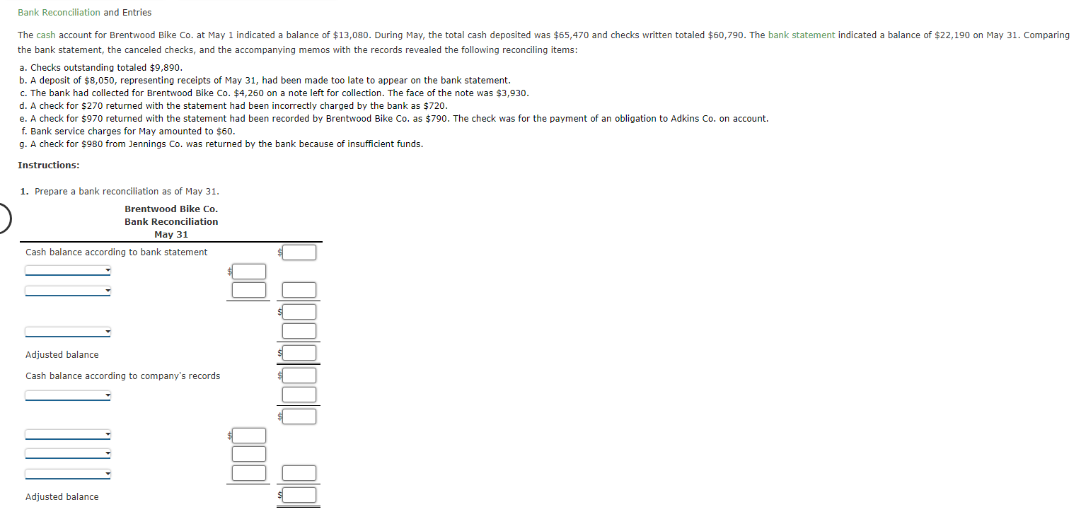 Solved the bank statement, the canceled checks, and the | Chegg.com