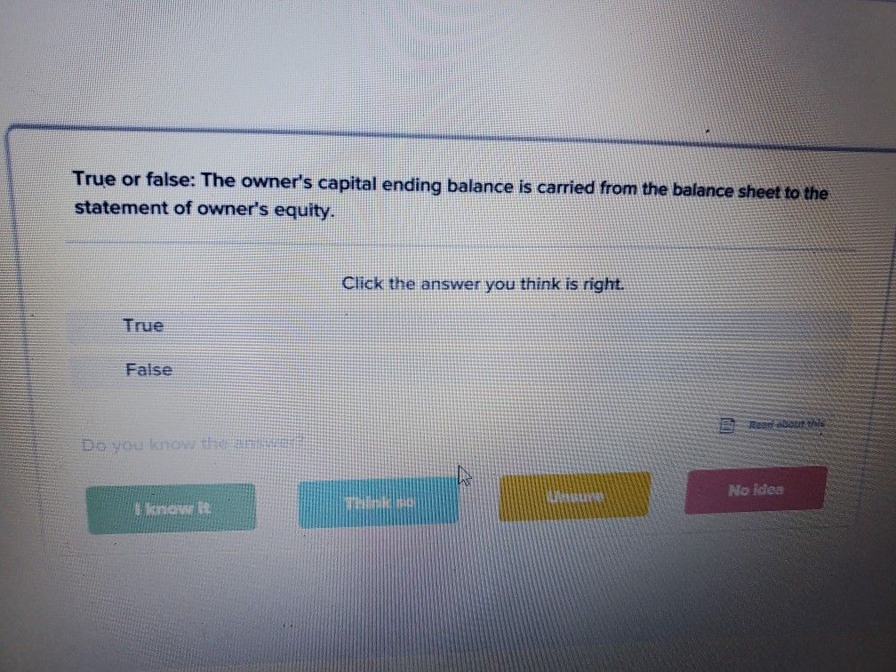 Solved True or false: The owner's capital ending balance is | Chegg.com