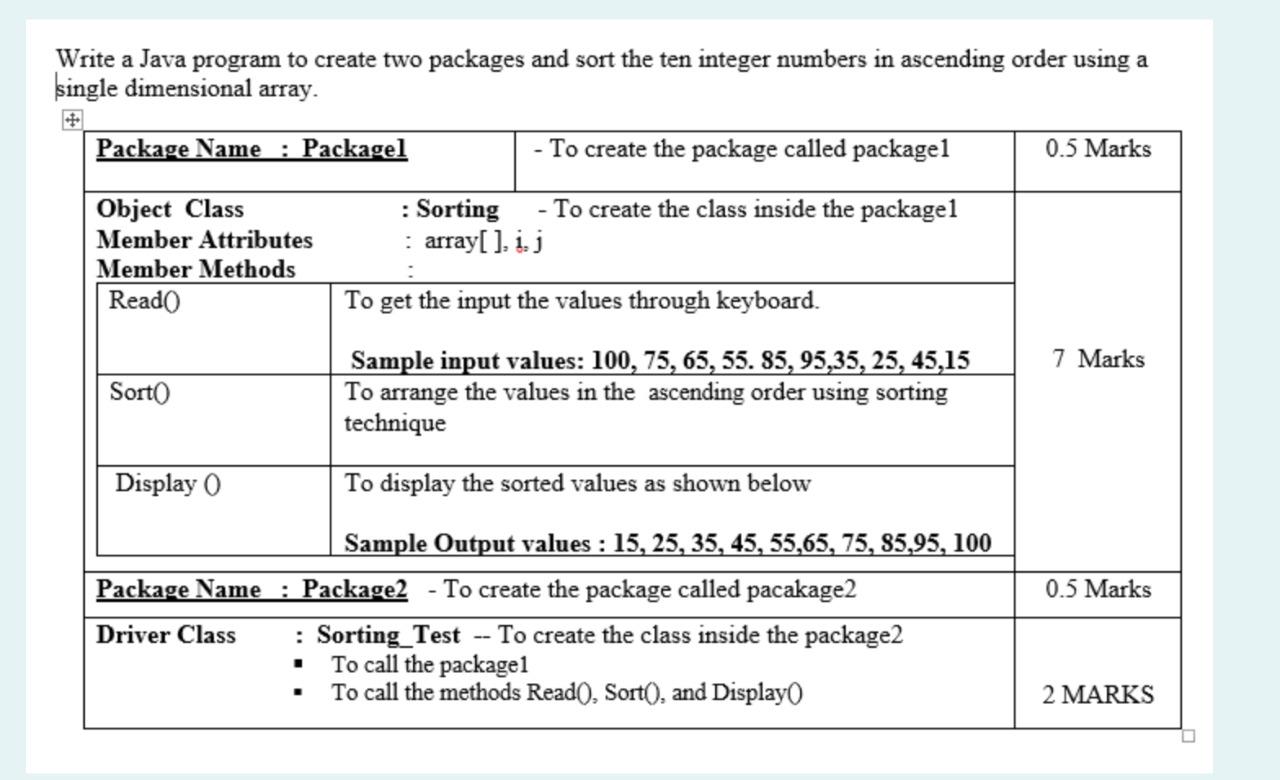 Solved Write a Java program to create two packages and sort | Chegg.com