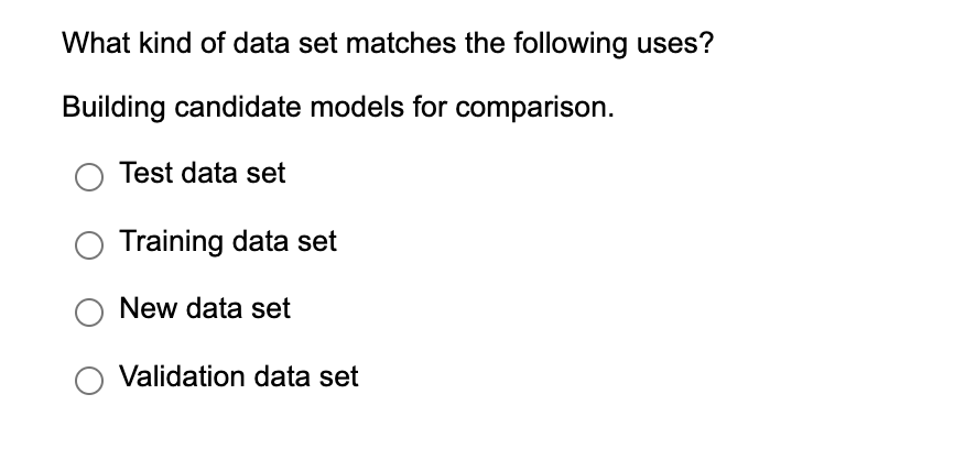 Solved What kind of data set matches the following uses? | Chegg.com