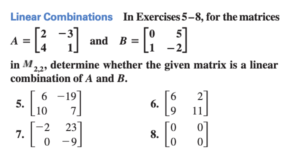 Solved Linear Combinations In Exercises 5-8, for the | Chegg.com