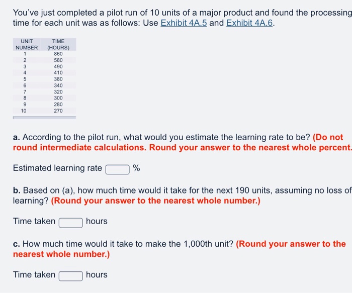 Solved You've just completed a pilot run of 10 units of a | Chegg.com