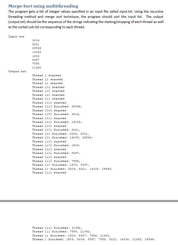 Solved Merge-Sort using multithreading The program gets a | Chegg.com