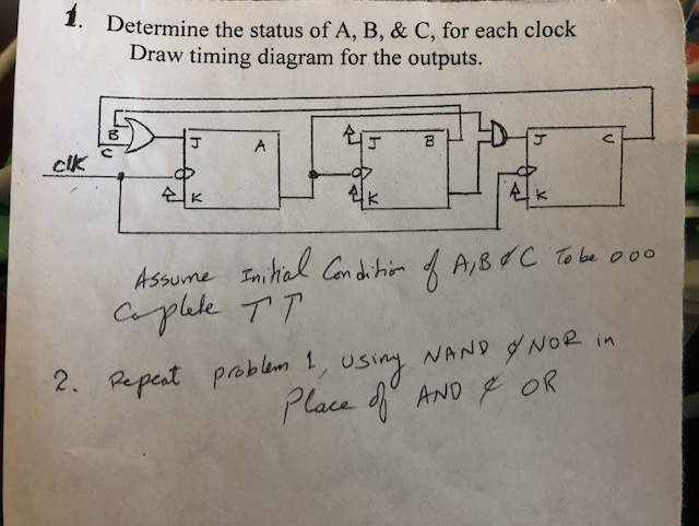 Solved 1. Determine the status of A, B,& C, for each clock | Chegg.com