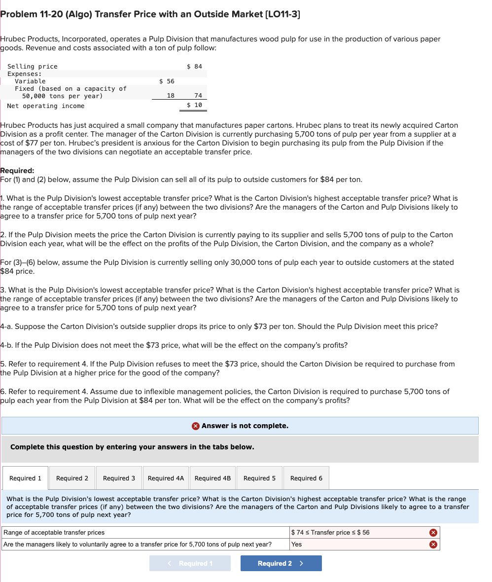 Solved Problem 11-20 (Algo) Transfer Price with an Outside | Chegg.com