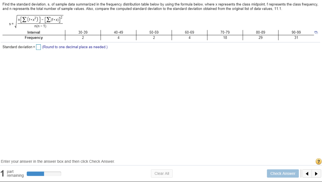 Solved Find the standard deviation, s, of sample data | Chegg.com