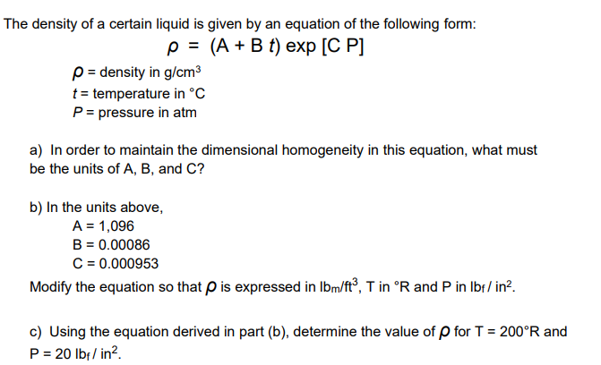 Solved The density of a certain liquid is given by an | Chegg.com