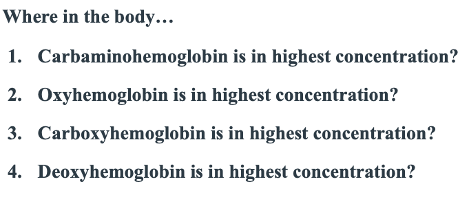 Solved Where in the body... 1. Carbaminohemoglobin is in | Chegg.com