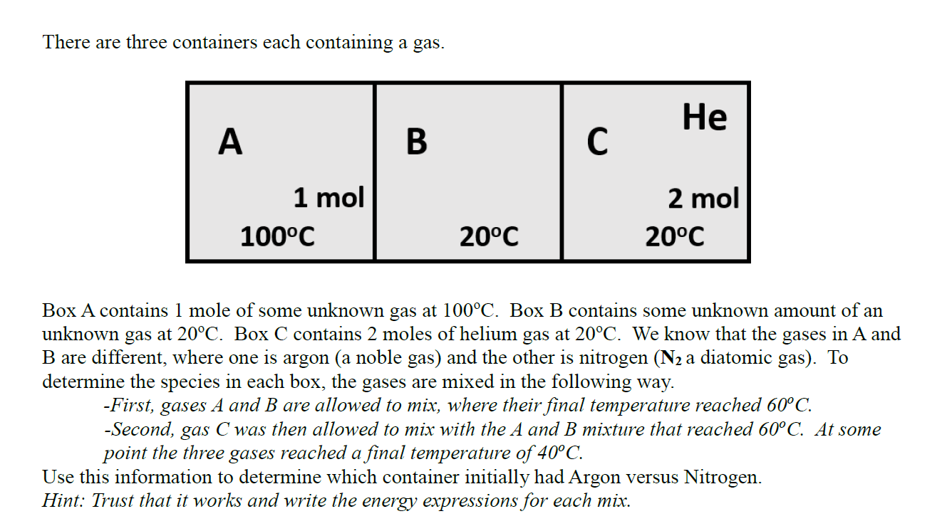 Solved There are three containers each containing a gas. Box | Chegg.com