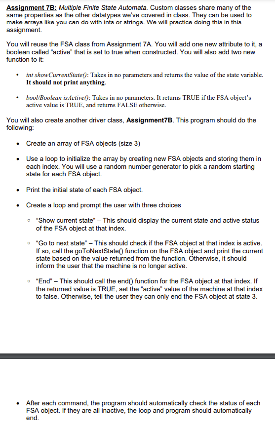 Solved Assignment 7B: Multiple Finite State Automata. Custom | Chegg.com