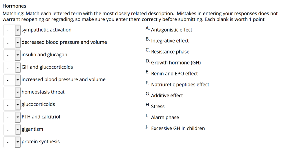 Solved Hormones Matching: Match each lettered term with the | Chegg.com