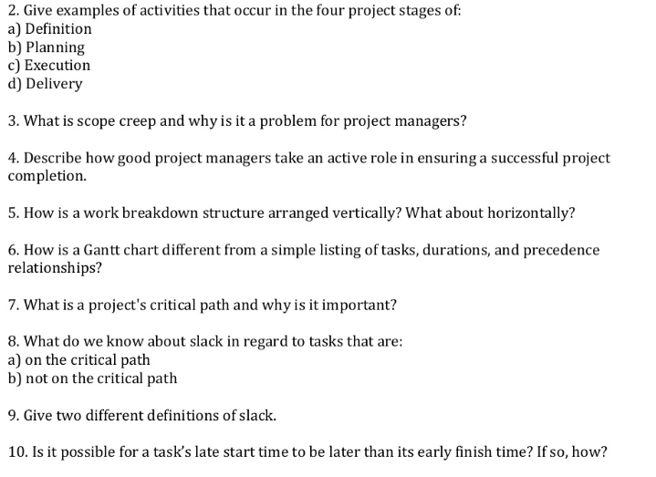 Solved 2. Give examples of activities that occur in the four | Chegg.com