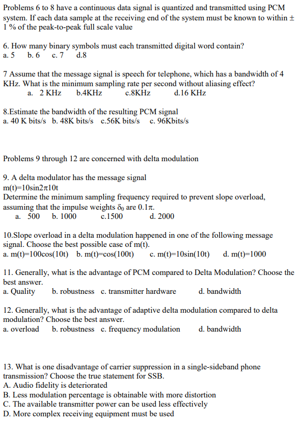 Solved Problems 6 to 8 have a continuous data signal is | Chegg.com