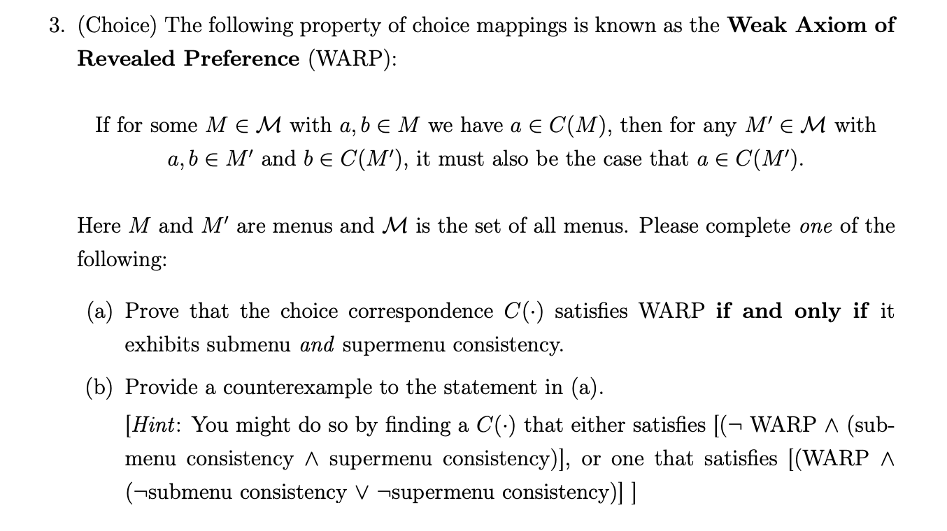 Solved 3. (Choice) The following property of choice mappings | Chegg.com