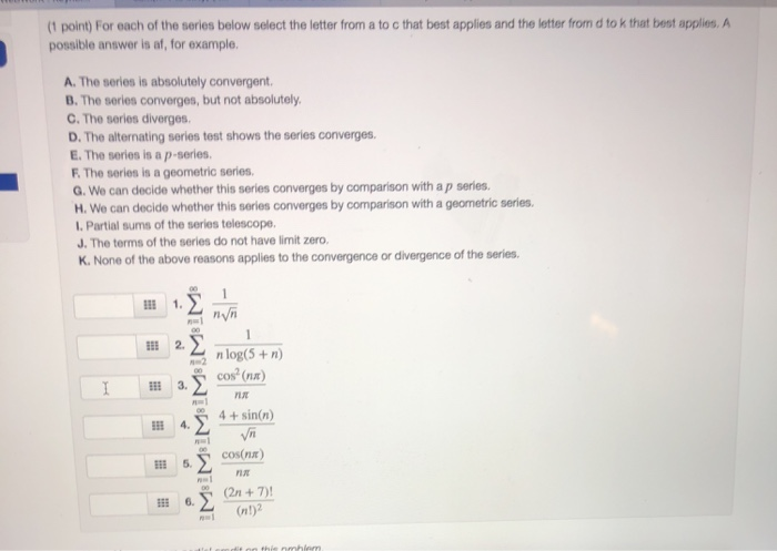 Solved (1 point) For each of the series below select the | Chegg.com