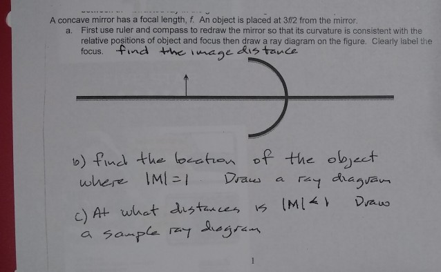 Solved A concave mirror has a focal length, f. An object is | Chegg.com