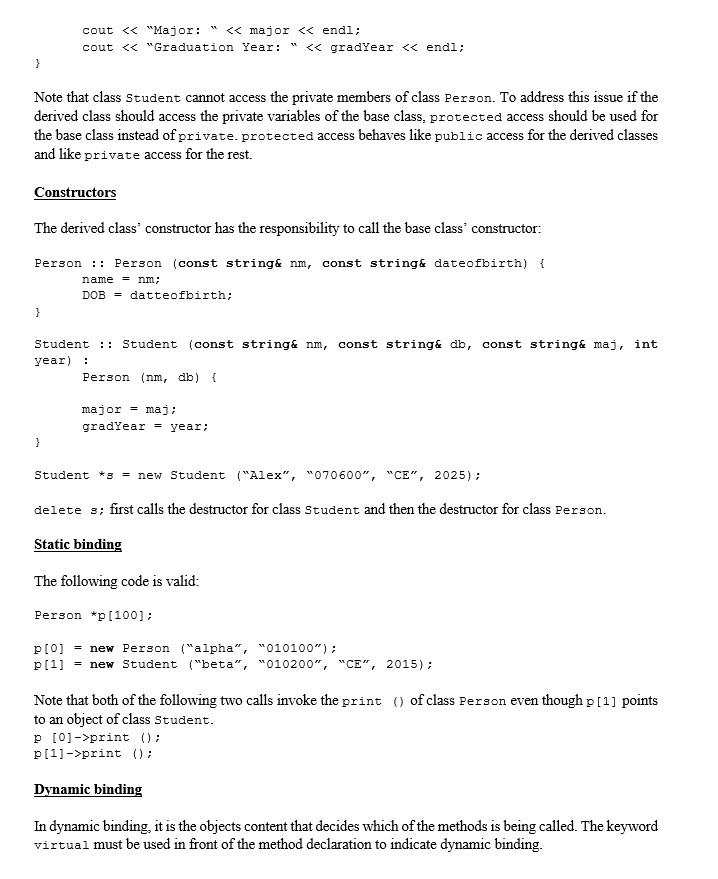 Solved class Person private: string name; string DOB; | Chegg.com