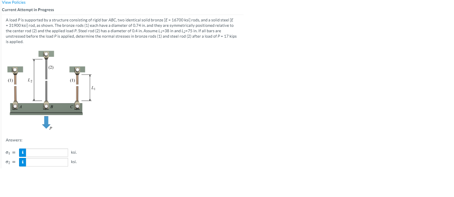 Solved A load P is supported by a structure consisting of | Chegg.com