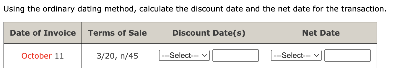 Solved Using the ordinary dating method, calculate the | Chegg.com
