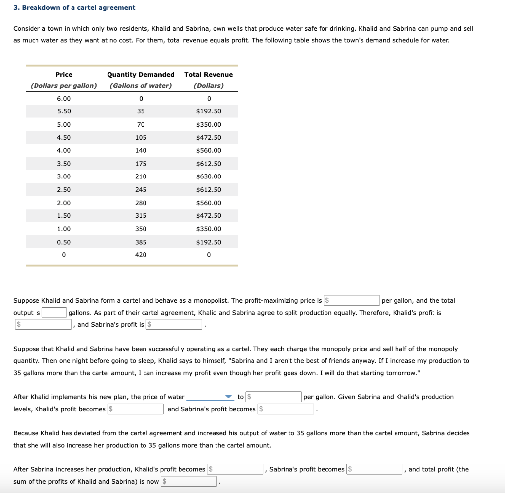 Solved 3. Breakdown of a cartel agreement Consider a town in | Chegg.com