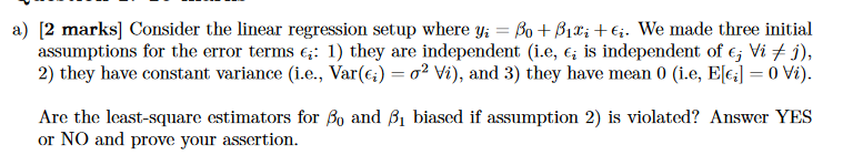 Solved a) [2 marks] Consider the linear regression setup | Chegg.com