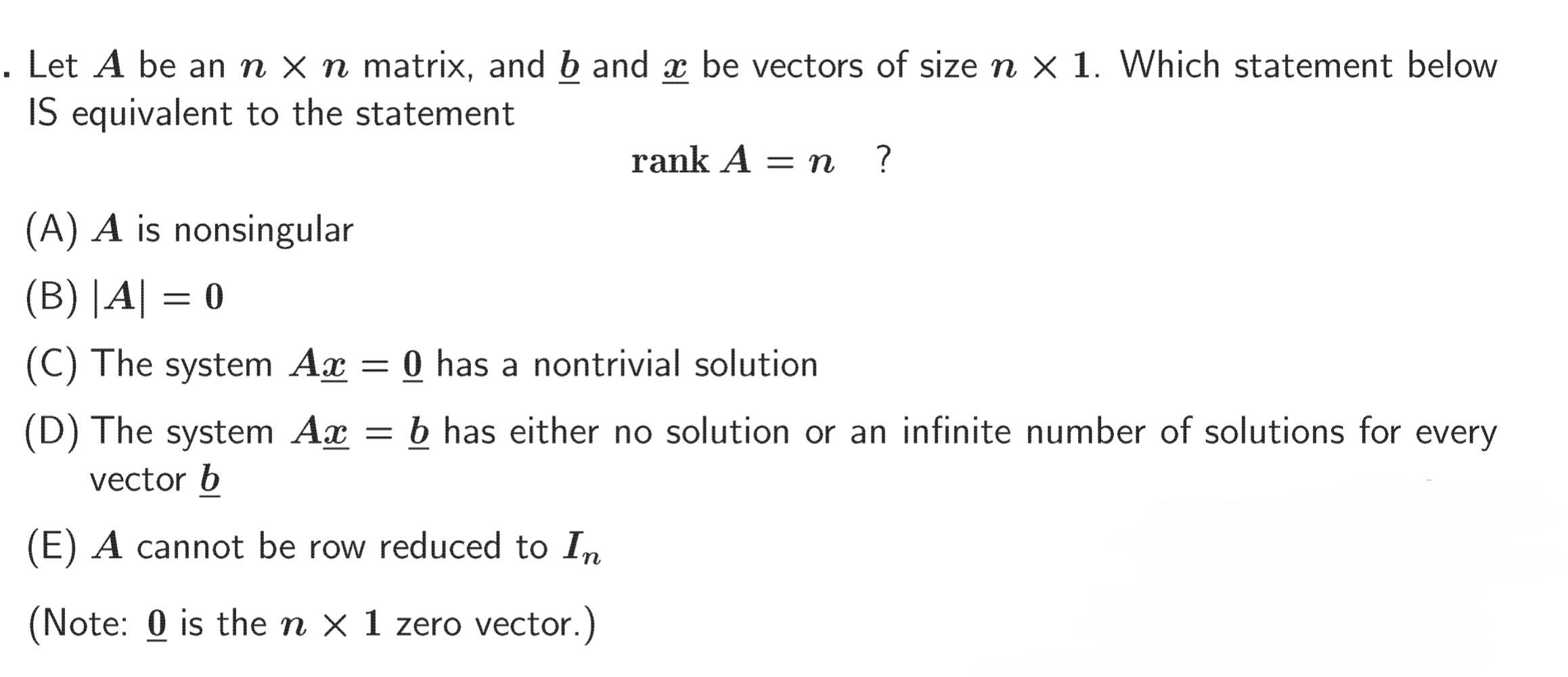 Solved Let A be an n×n matrix, and b and x be vectors of | Chegg.com