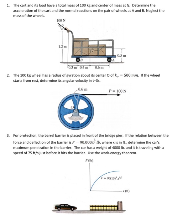 Solved 1. The cart and its load have a total mass of 100 kg | Chegg.com