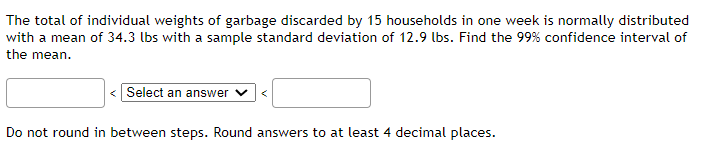 The total of individual weights of garbage discarded | Chegg.com