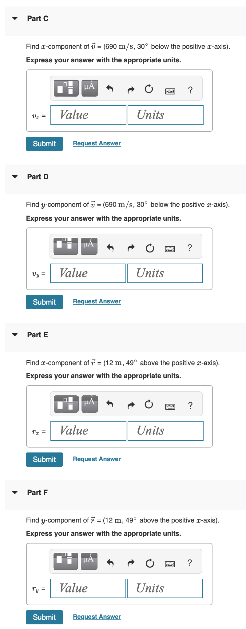 Solved Part CFind x-component of below the positive x-axis | Chegg.com