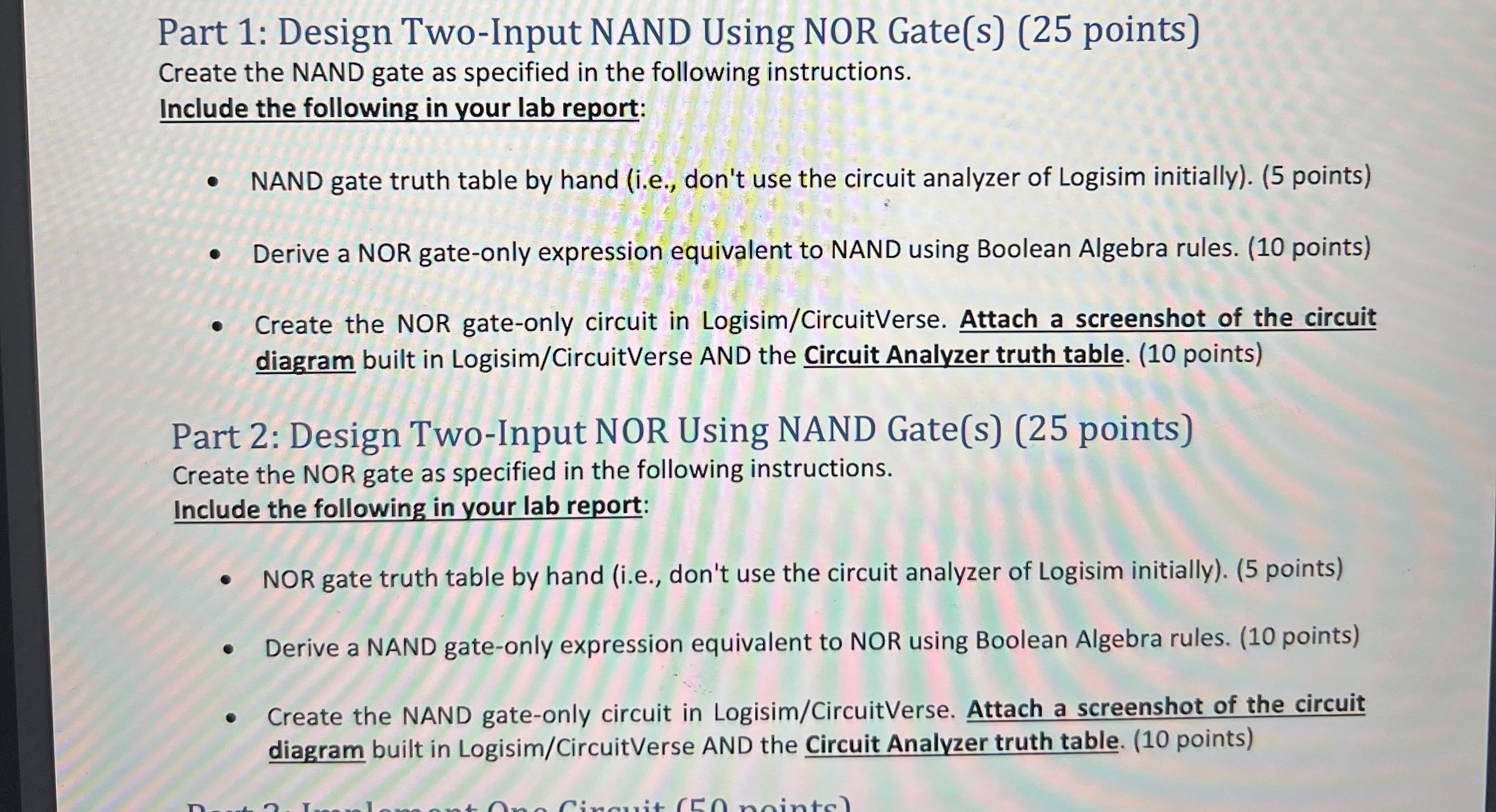 Solved Part 1 Design Two Input Nand Using Nor Gates 25 5057