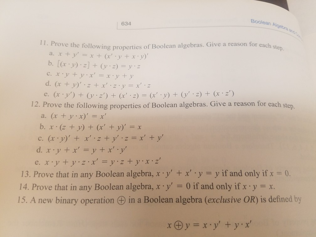 Solved Boolean Algetra a 634 11. Prove the following | Chegg.com