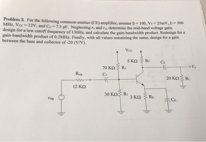 Solved Problem 2. For the following common-emitter (CE) | Chegg.com