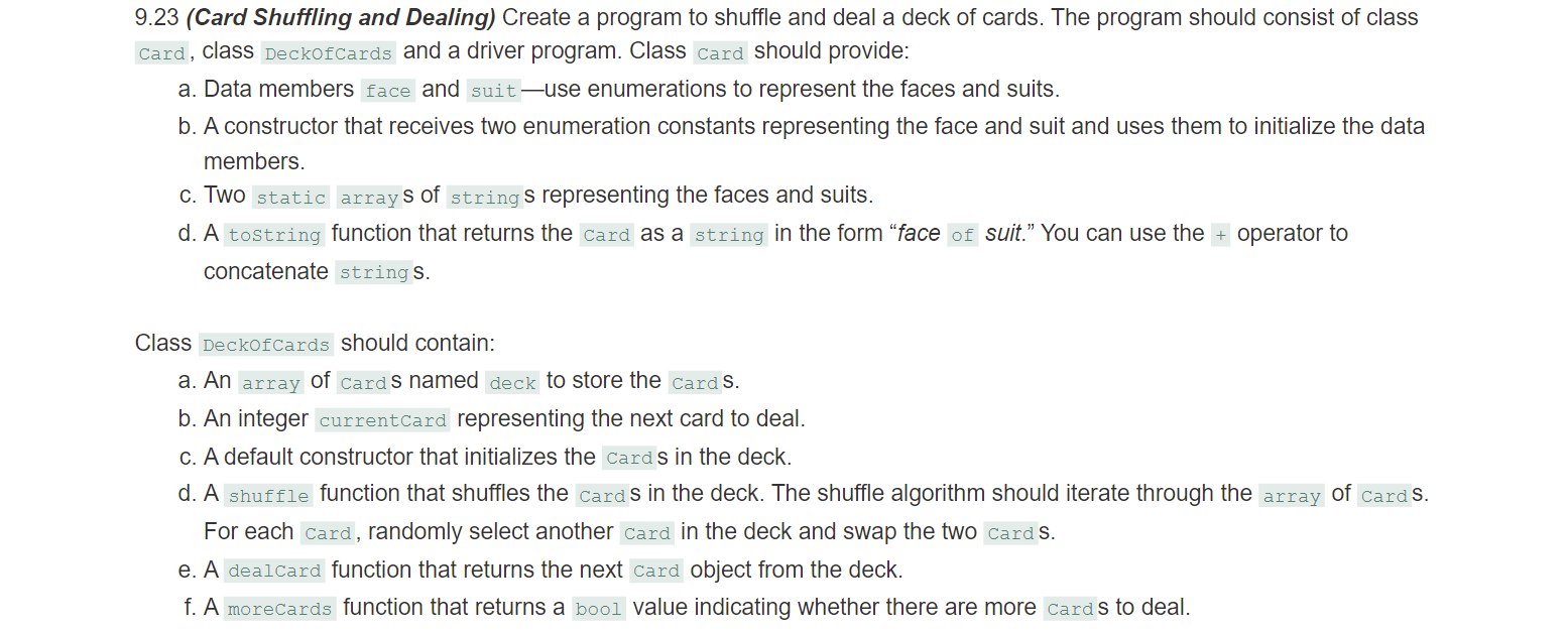 Solved 9.23 (Card Shuffling and Dealing) Create a program to | Chegg.com