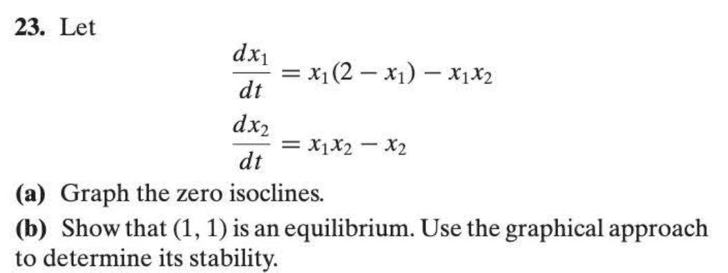 Solved 23. Let = dx1 = x1(2 - x1) - X1X2 dt dx2 = X1X2 – X2 | Chegg.com